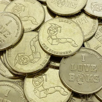 100 COUNT - INCHY BOOKWORM VENDING MACHINE (R) TOKENS – BookVending.com